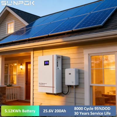 China SUNPOK Solar Power Wall Home Lithium Batterie 24V 200Ah 5Kwh 25.6V Lifepo4 Powerwall Lithium Ion Battery Pack for sale