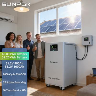 China SUNPOK New Lifepo4 51.2V 1000ah 900ah Batterie Lithium 50kWh Movable Home Energy Vertical Solar Storage Battery for sale