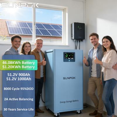 China SUNPOK 48V 1000Ah 51.2V 50kWh LiFePO4 Battery for Solar 10000 Cycles with CAN/RS485 for Home Energy Storage for sale