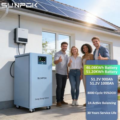 China SUNPOK 8000 Cycles 51.2V 1000Ah 900AH Vertical 51.2V Lifepo4 Solar 50kwh 46kwh Home Energy Storage Battery for sale
