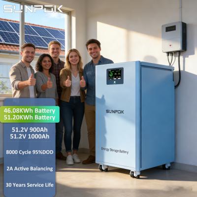 China SUNPOK 50kWh Battery LiFePO4 48V 1000Ah 300A BMS Solar Lithium Ion Battery Pack 50KW Bms Home Energy Storage System for sale