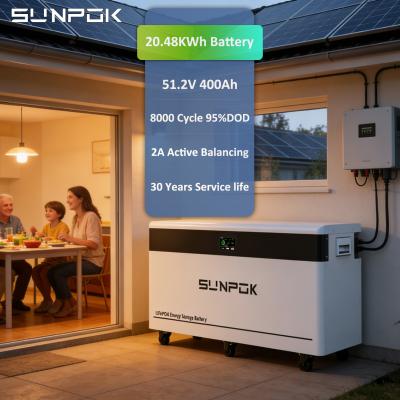 China Sunpok High Quality Split Deep Cycle LiFePO4 Solar Battery 51.2V 400Ah 20kWh 40kWh Home Energy Storage CAN 5/10 Year Warranty for sale