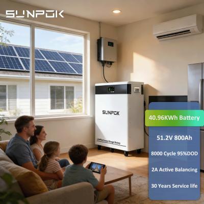 China SUNPOK Solar Lithium Battery Pack 40KWh Home Energy Storage System 51.2V 800Ah LiFePO4 8000 Cycles 5-Year Warranty for sale