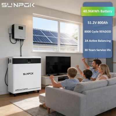 China SUNPOK NEW 40KW Deep Cycles 800AH 40kwh LiFePO4 Battery 51.2V Lithium Ion Battery Pack Home Energy Storage Batteries for sale