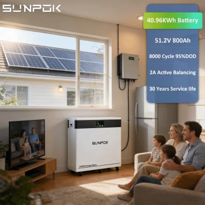 China SUNPOK Moveable 8000Cycles 40KWh Akku 48V Home Solar Energy Storage Battery Pack LFP 51.2V 800Ah Lithium Battery Lifepo4 for sale