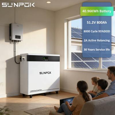 China SUNPOK New 40kWh 800Ah 51.2V Large Capacity LiFePO4 Battery Lithium LFP Home Storage System BESS Pack Solar Energy for sale