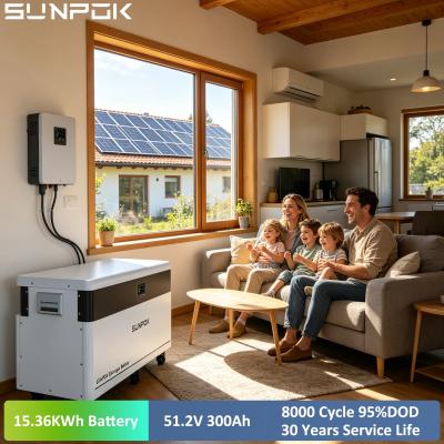 China SUNPOK Home Energy Storage LiFePO4 Battery 51.2V 300Ah 15.36KWh Split CAN Solar Energy System Movable 15Kwh LiFePO4 Battery for sale