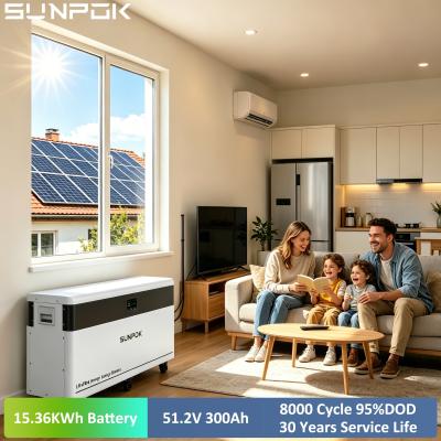 China SUNPOK US Stock 8000 Cycles 15KWh LiFePO4 Battery Pack 51.2V 300Ah Lithium Ion Batteries with 200A BMS for sale