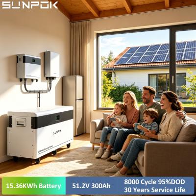 China SUNPOK 15KWH Home Energy Storage Battery 51.2V 300AH LiFePo4 Battery 48V Touch Screen 10kw Lithium Battery with Wheels for sale