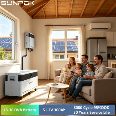 China SUNPOK Grade a LiFePO4 Lithium Battery 51.2V 300Ah Home Energy Storage System 15kWh Battery for sale