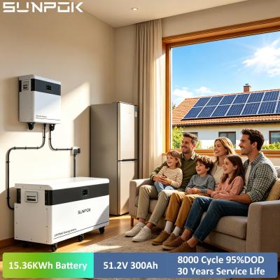 China SUNPOK 15kwh Lithium Batteries Home 51.2v 300Ah 48v Powerwall Solar Energy Storage Lifepo4 Battery with BMS for sale