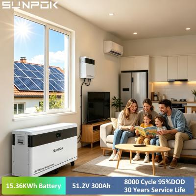 China SUNPOK Wheel-mounted Indicator Bluetooth WiFi 48V 51.2V 300Ah 10kW 15kW LiFePO4 Lithium Energy Storage Battery Pack for sale