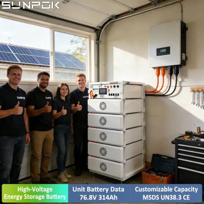 China Sunpok High Voltage 76.8V 24KWH 314ah Rack Mounted Battery HV Lifepo4 Solar Lithium Battery Residential Energy Storage System for sale