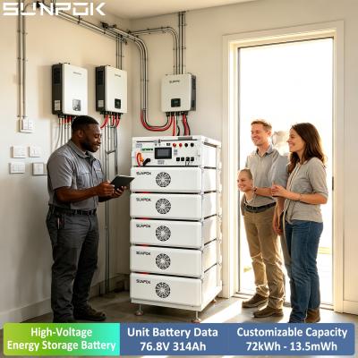 China Sunpok Commercial Industrial Lithium Ion Energy Storage System Pack 314AH 76.8V 24KWH High Voltage IP54 Protection for sale