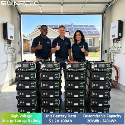 China SUNPOK High Voltage LiFePO4 Battery 100ah 200Ah 20kw 30kw 40kw 50kw 60kw 80kw 100kw Rack Mounted Energy Storage Battery System for sale