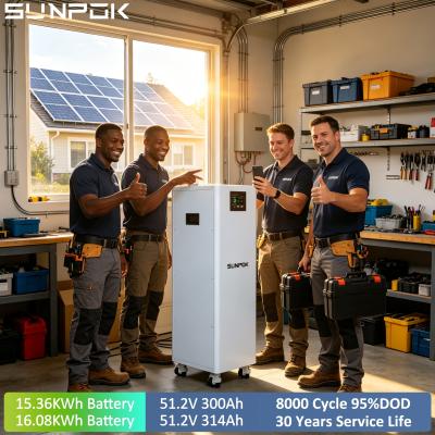 China SUNPOK Touching Screen Solar System 16Kwh 51.2V 300Ah 314Ah Home Energy Storage Battery Lithium Lifepo4 Battery 16kwh Power Wall for sale