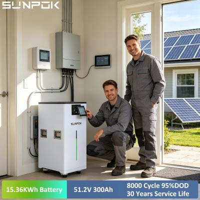 China SUNPOK 51.2V 300AH LiFePO4 Battery Pack 48V 300AH 15KWH Lithium 8000 Cycles Built-in BMS for Solar System for sale