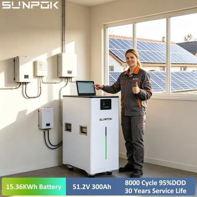 China SUNPOK 51.2V 300Ah Lifepo4 Battery15kwh 48V Vertical with Wheel Lithium Ion Battery for Home Energy Storage System Solar Panel for sale