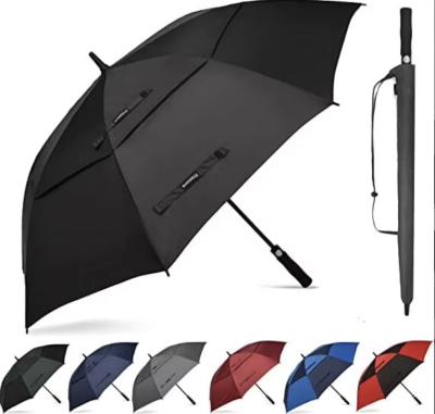 China Black Long Handle Golf Umbrella 62 Inch Foldable Golf Umbrella With Vented Canopy for sale