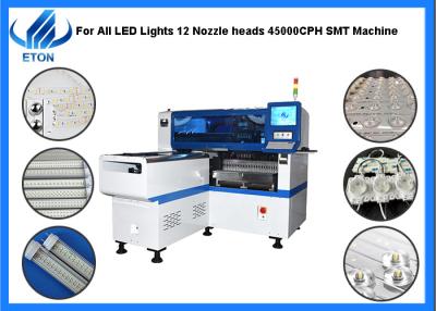 China 45000CPH SMT Pick And Place Machine 12 Nozzle Heads 28 Feeder Stations For LED Lights for sale