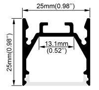 China Square Aluminium Channel For LED Strip Lighting 25mm x 25mm Dimension for sale