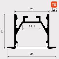 China Recessed Aluminium LED Strip Profile 25×25MM for Cupboard Office for sale