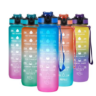 China BPA Free 32oz Plastic Sports Water Bottle with Time Marker Gradient Design for sale