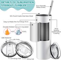 China 304 Stainless Steel Sublimation Skinny Tumbler 20oz Double Wall Insulated Cup with Lid and Straw for sale