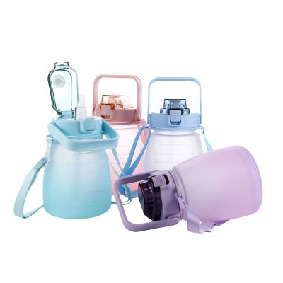 China PETG Plastic Kids Water Bottle 1200ml with Straw Lid Motivational Sports Drinking for sale