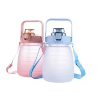 China PETG Plastic Kids Water Bottle 1200ml with Straw Lid Motivational Sports Drinking for sale