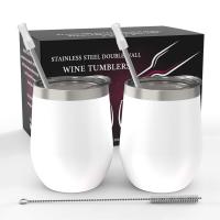 China Double Wall 304 Stainless Steel Wine Tumbler 12oz Travel Mug with BPA-Free Lid for sale