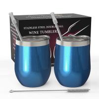 China Double Wall 304 Stainless Steel Wine Tumbler 12oz Travel Mug with BPA-Free Lid for sale