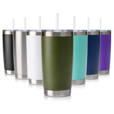 China 20 oz Stainless Steel Vacuum Insulated Tumbler with Straw for Hot Cold Drinks Beer Wine for sale