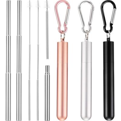 China Foldable Reusable Stainless Steel Telescopic Straw Set 23cm with Cleaning Brush for sale