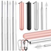 China Foldable Reusable Stainless Steel Telescopic Straw Set 23cm with Cleaning Brush for sale