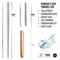 China Foldable Reusable Stainless Steel Telescopic Straw Set 23cm with Cleaning Brush for sale