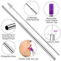China Foldable Reusable Stainless Steel Telescopic Straw Set 23cm with Cleaning Brush for sale