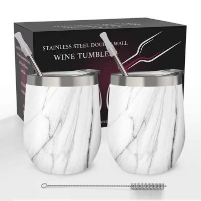 China Marble Double Wall Stainless Steel Vacuum Insulated Wine Tumbler 8oz 304 for sale