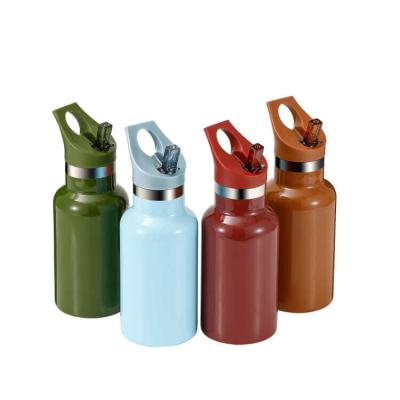 China Double Walled Kids Water Bottle 14oz Vacuum Insulated Stainless Steel with Narrow Mouth Cap and Portable Handle for sale