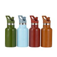 China Double Walled Kids Water Bottle 14oz Vacuum Insulated Stainless Steel with Narrow Mouth Cap and Portable Handle for sale