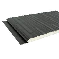 China Black Faux Stone Pattern PU Sandwich Panel 16mm Thickness Metal Siding for Wall Decoration for sale