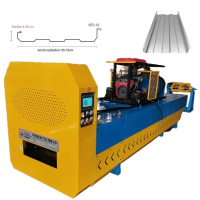 China Portable KR18 KR24 Standing Seam Roof Sheet Roll Forming Machine 11 Stations 24HP Gasoline Engine for sale