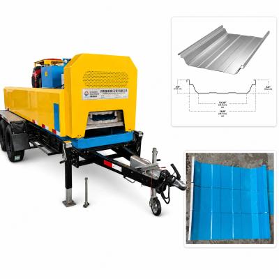 China 0.3-0.8mm Portable Trailer On-Site SSR Plus Standing Seam Roll Forming Machine Warehouse Industrial Building Metal Roofing for sale