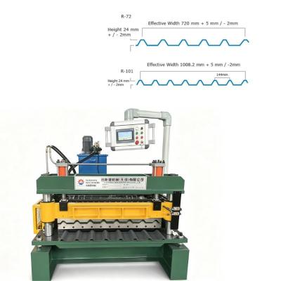 China Mexico Popular Galvanized Pre-Painted (Pintro) And Zinc-Aluminum Lámina  R 72 Y R 101 Roof Sheet Roll Forming Machine With Caliber 22 To Caliber 32 for sale