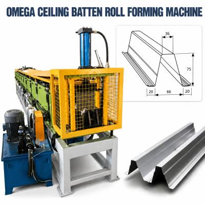 China 0.4-1.0mm Galvanized Steel Omega Shape Ceiling Batten Roll Forming Machine Suspension System Roof Batten Drywall Partition for sale