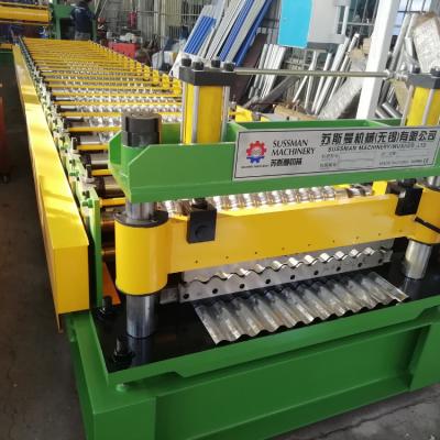 China 0.4mm Thin Material Thickness Corrugated Iron Zinc Sheet Roll Forming Machine With Stop Cutting for sale