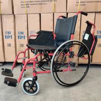 China Color Coating Folding Steel Wheelchair with Flip Up Desk Armrest Detachable Footrest 100kg Capacity for sale