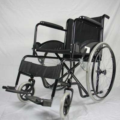 China Folding Steel Wheelchair 100kg Capacity Solid Front and Rear Wheels for sale