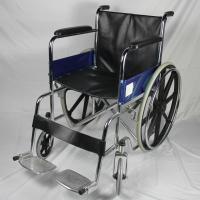 China Steel Frame Folding Wheelchair 100kg Capacity Fixed Armrest Footrest for sale