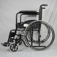 China Folding Steel Wheelchair 100kg Capacity Powder Coated Frame Fixed Armrest Footrest for sale